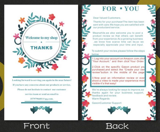 Customized Thanks Card After Sales Cards